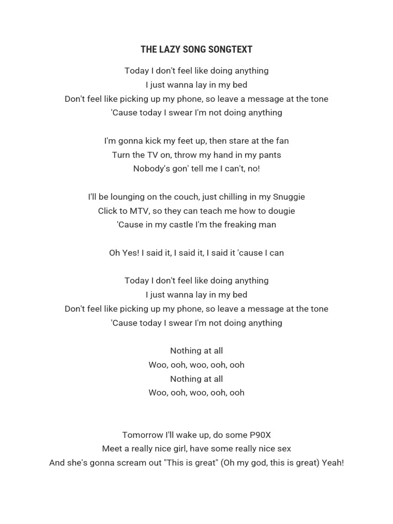 The Lazy Song Songtext | PDF