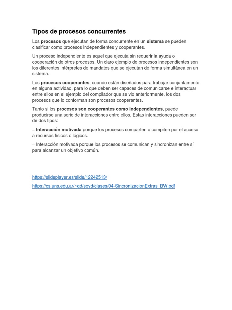 Tipos de Procesos Concurrentes | PDF