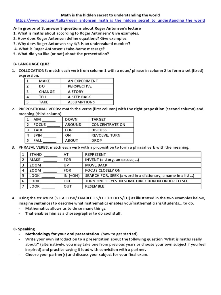Math Is The Hidden Secret To Understanding The World Student Worksheet ...