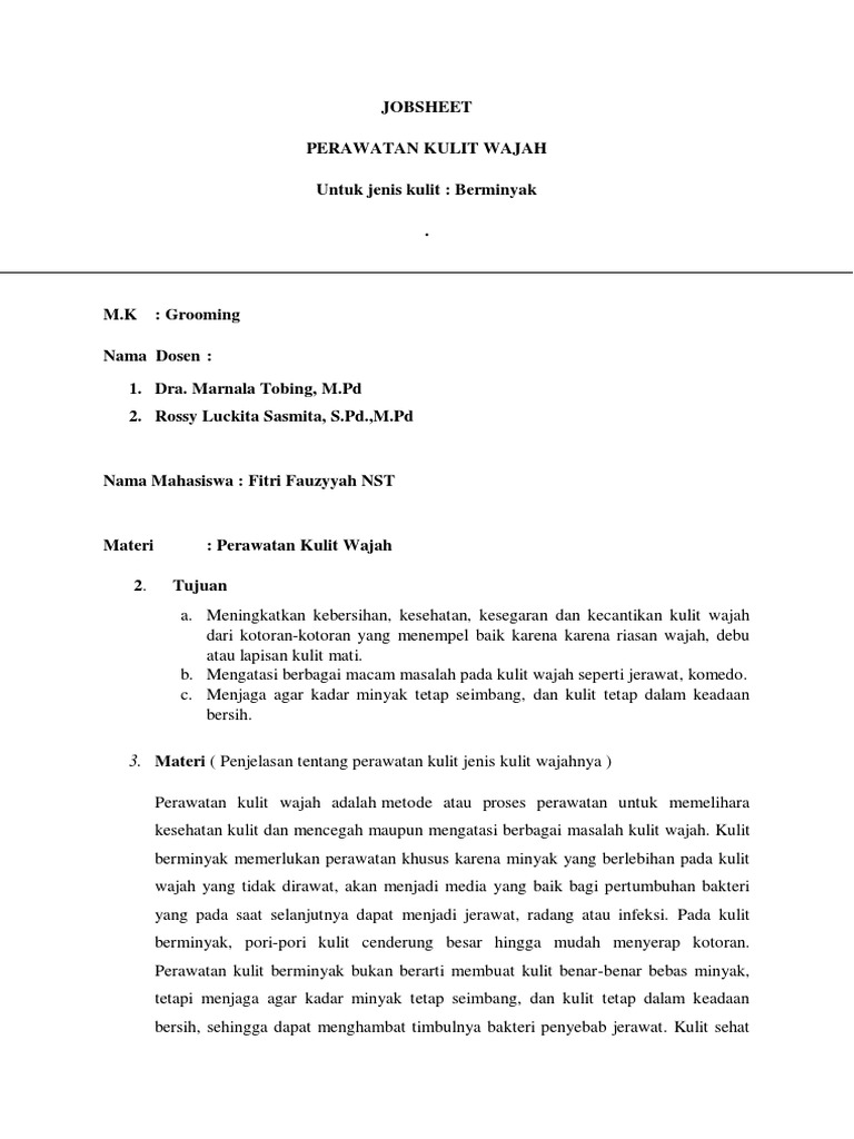 Grooming Sheet Perawatan Kulit Wajah | PDF