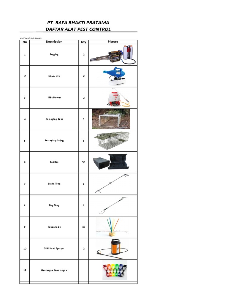 Daftar Alat Pest Control | PDF