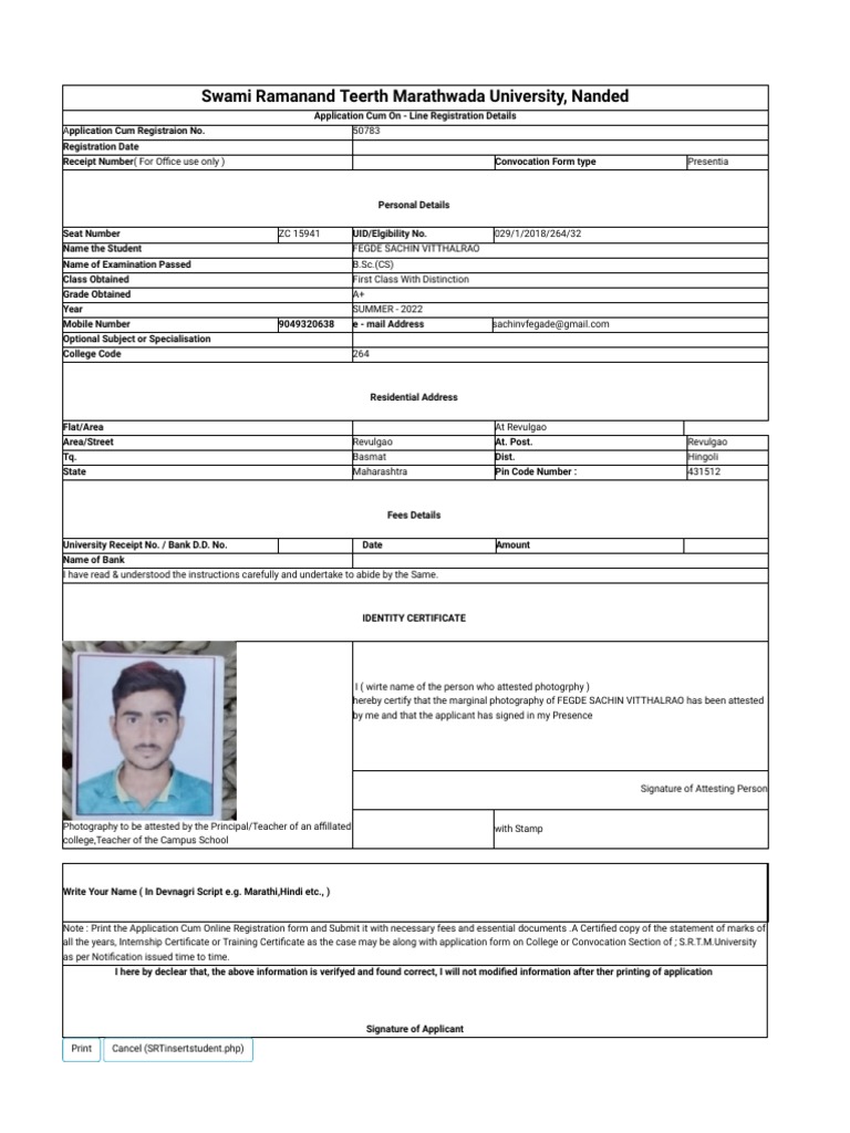 S.R.T.M.University - Convocation Form | PDF