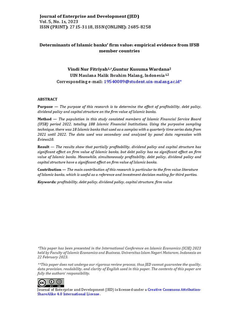 Islamic Banks' Firm Value Determinants | PDF | Business | Finance & Money Management