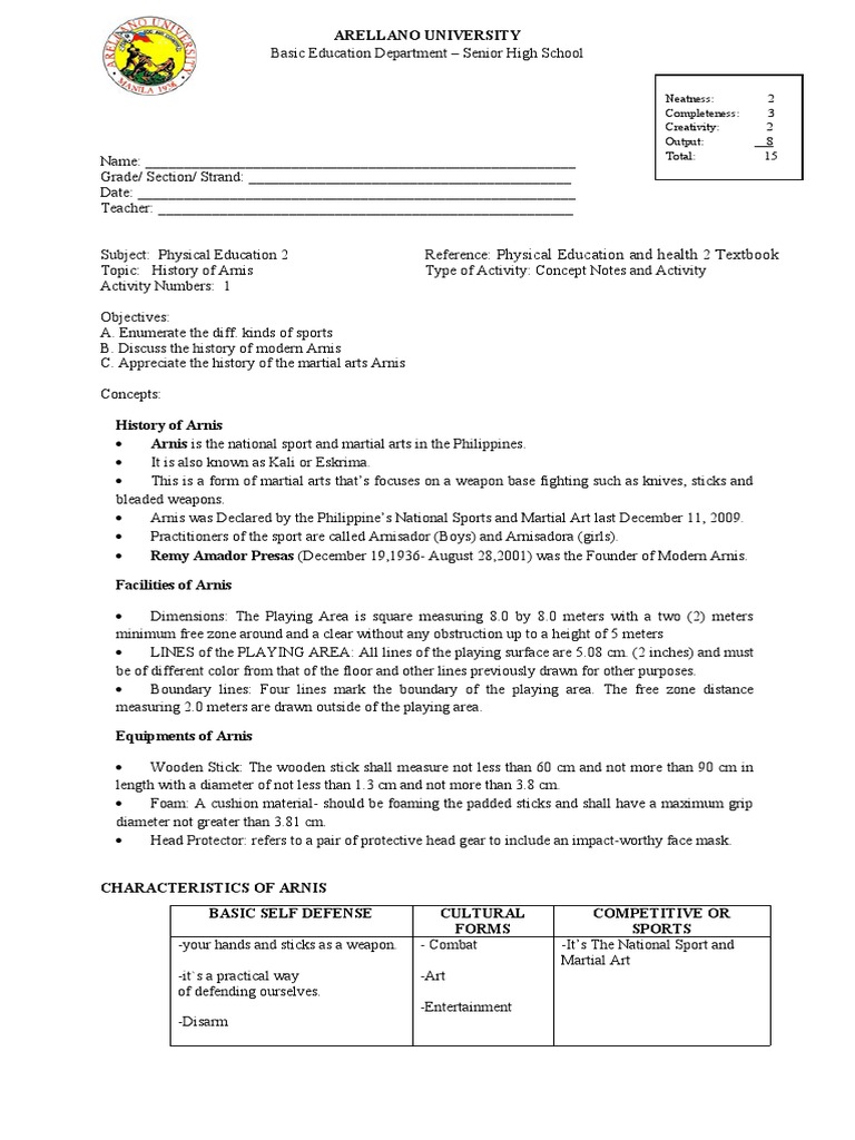 DLP 1 History of Arnis | PDF | Combat Sports