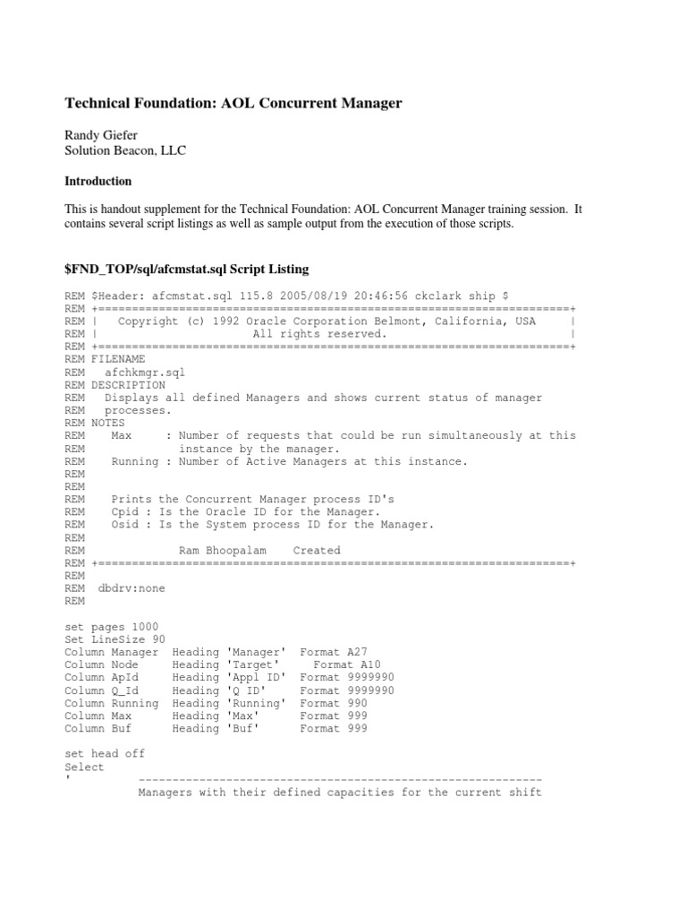 Technical Foundation: AOL Concurrent Manager: Randy Giefer Solution Beacon, LLC | Download Free ...