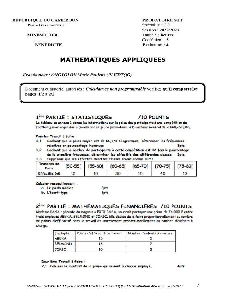 Évaluation Maths Appliquées 2023 | PDF