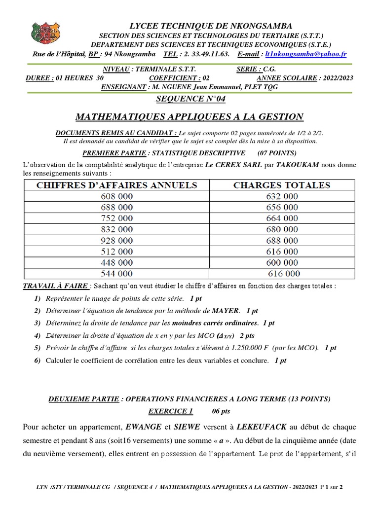 Mathématiques Tle CG | PDF | Prêts | Économie financière