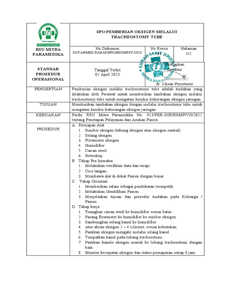SPO Memberikan Oksigen Melalui Tracheostomy Tube | PDF