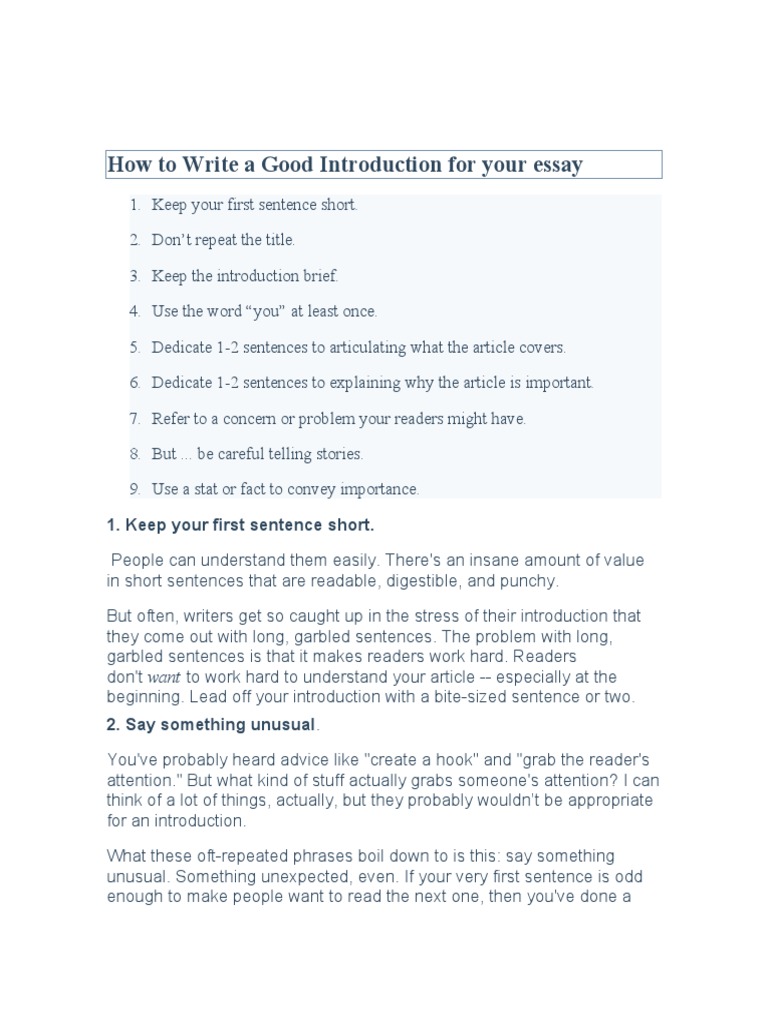 How To Write A Good Introduction For Your Essay | PDF