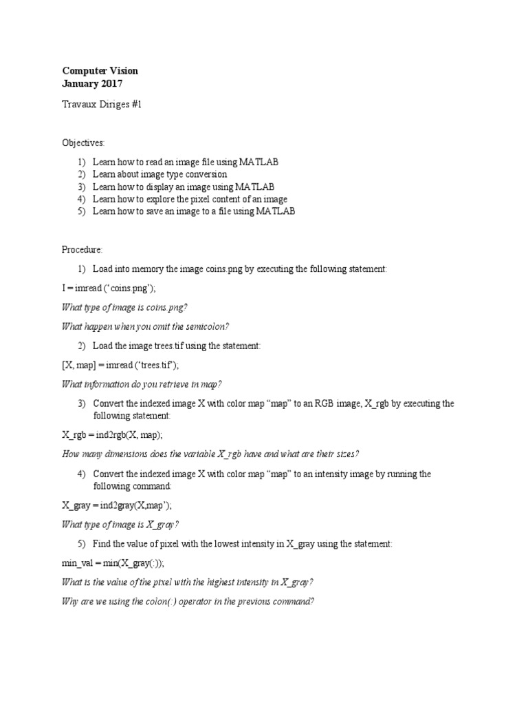 TD 1 Computer Vision | PDF