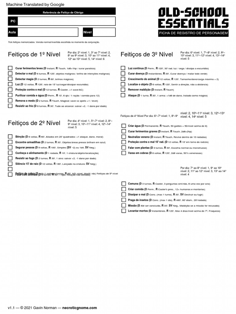 Ficha de Controle de Magias OSE | PDF