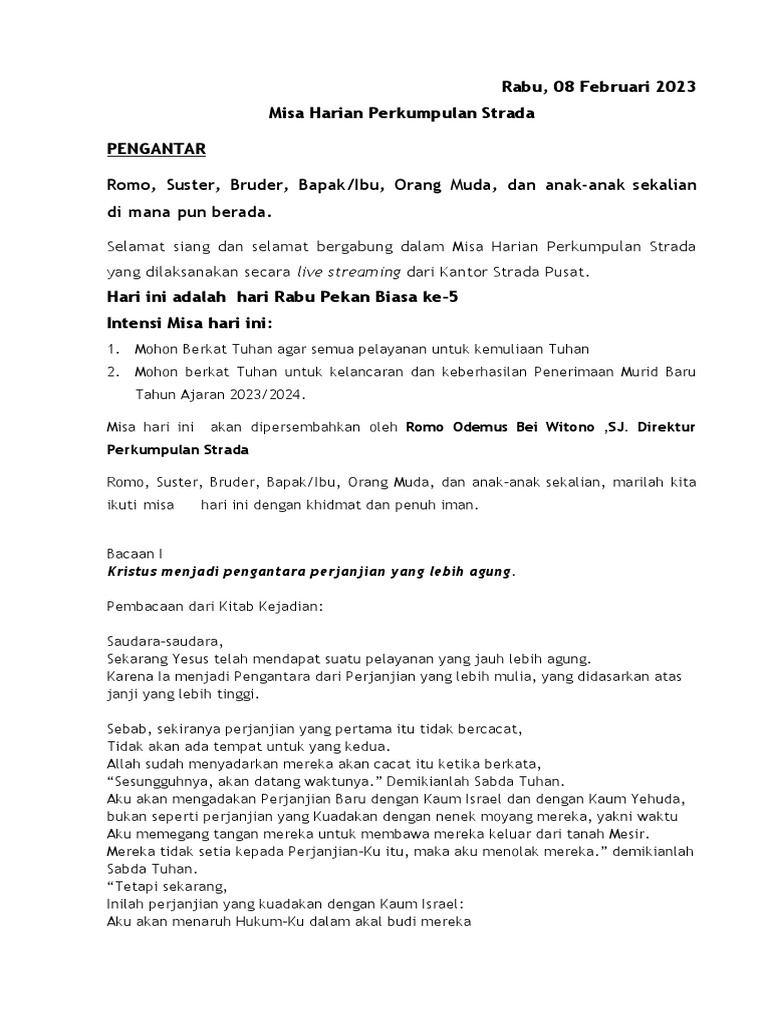 Teks Misa Harian 20 Januari 2023 | PDF | Ilmu Sosial