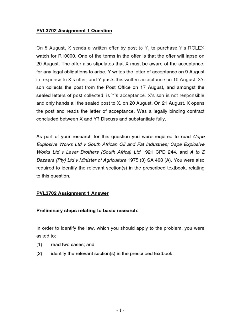 PVL3702 2022 Sem1 Assign 1 Answer | PDF | Offer And Acceptance | Common Law