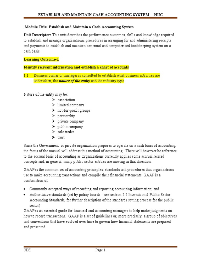 Establish and Maintain cash based Accounting system | PDF | Accounts ...