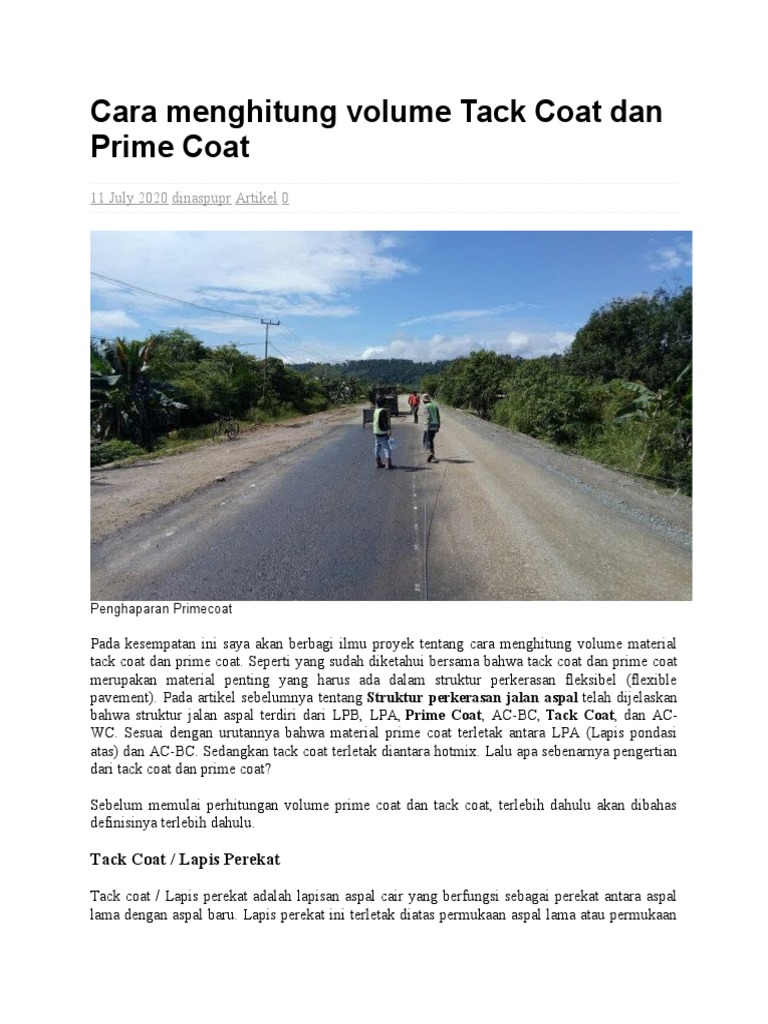 Cara Menghitung Volume Tack Coat Dan Prime Coat - Pada Pengaspalan | PDF