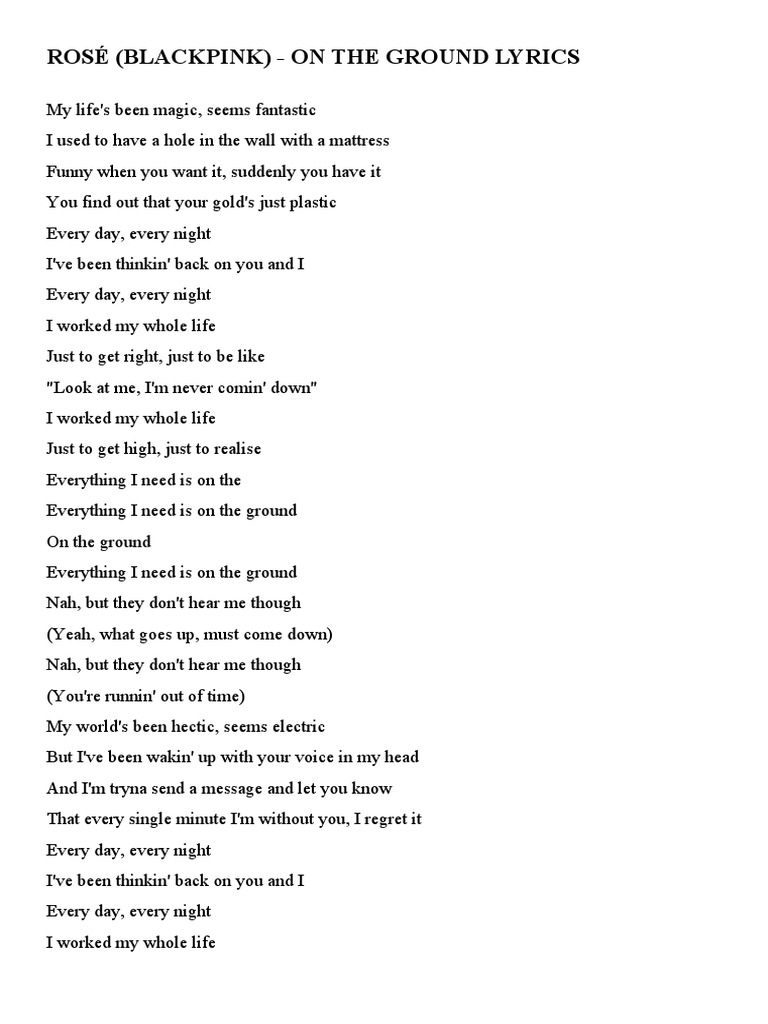 Paroles On The Ground Rosé | PDF