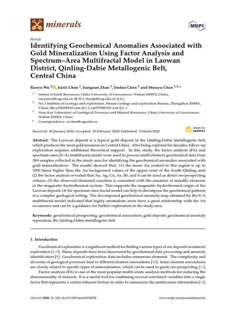 2020. Wu et al. Identifying Geochemical Anomalies Associated with Gold Mineralization Using ...