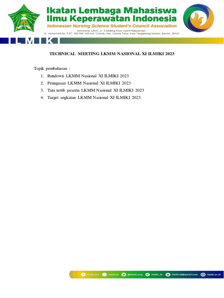 Rundown dan Tugas LKMM Nasional XI ILMIKI | PDF