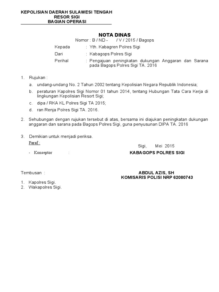NOTA DINAS PENGAJUAN ANGGARAN 2016 | PDF