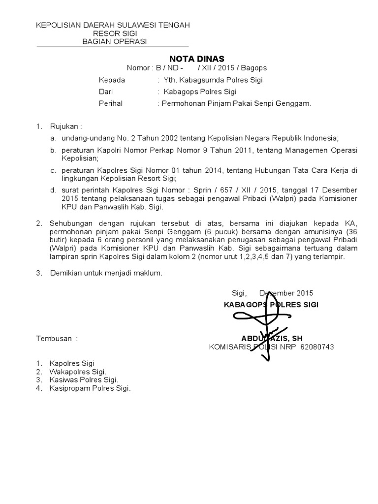 Permohonan Pinjam Senpi Genggam Polres Sigi | PDF | Pengelolaan ...