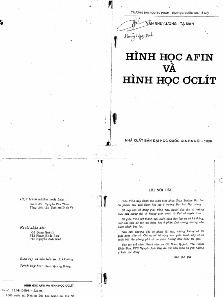 Van Nhu Cuong, Ta Man, Hinh-Hoc-Afin-Va-Hinh-Hoc-Oclit PDF | PDF