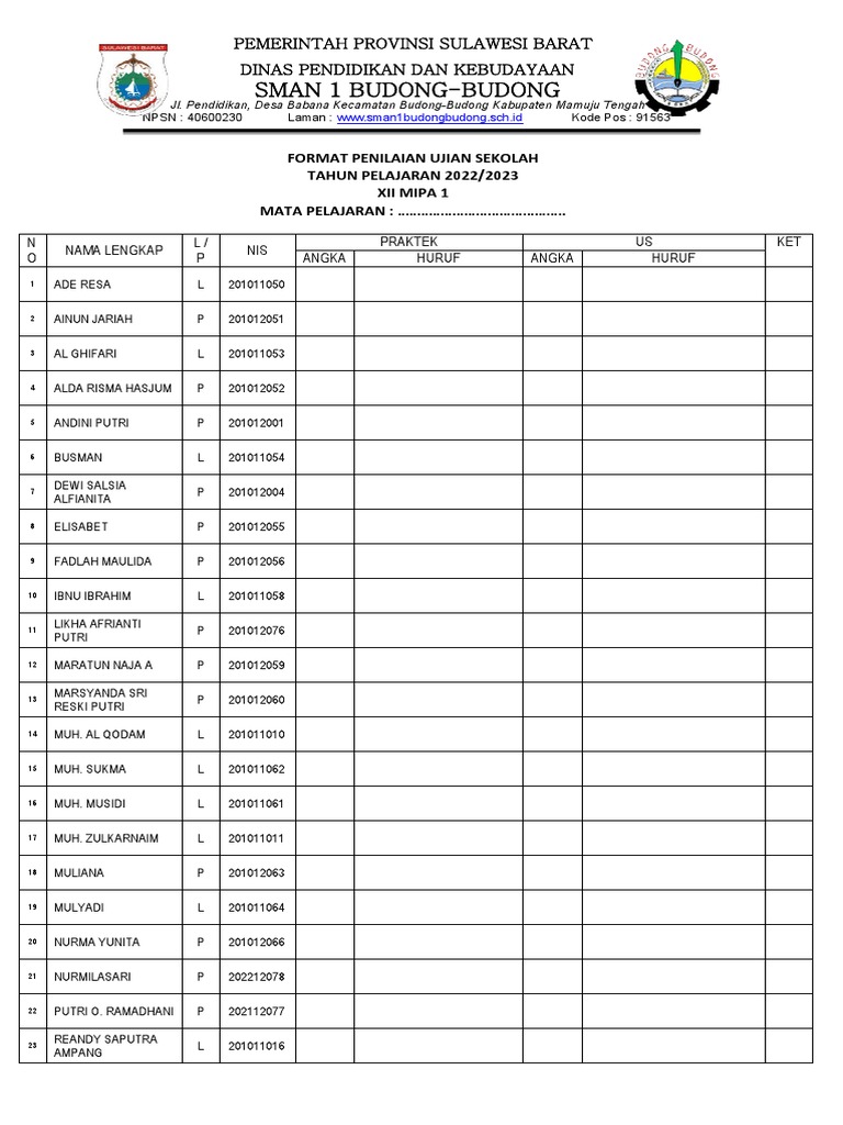 Format Penilaian Ujian Sekolah | PDF