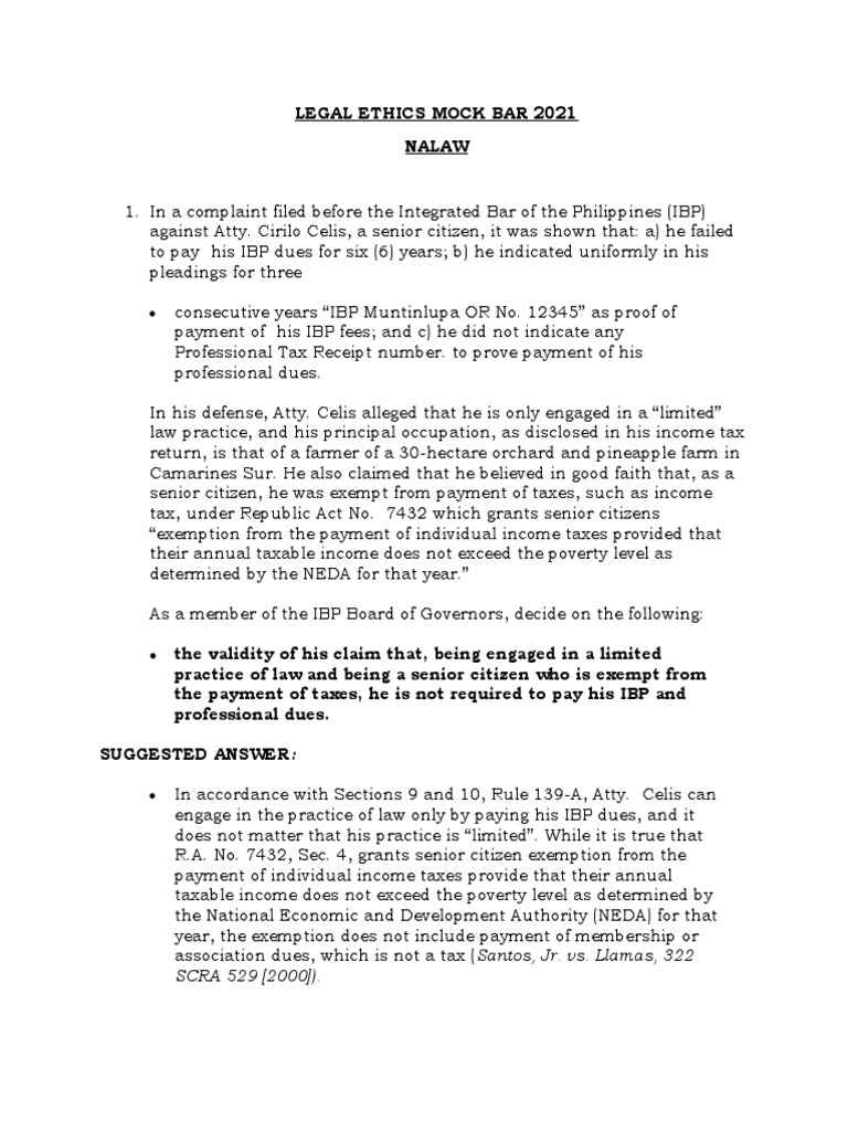 Legal Ethics Mock Bar 2021 | PDF | Taxes | Lawyer