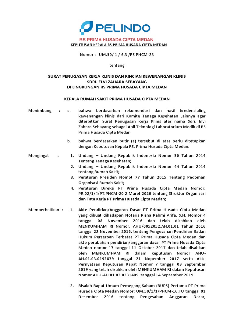 Surat Penugasan Kewenangan Klinik Elvi Zahara | PDF