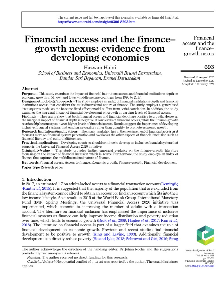 Financial Access and The Finance - Growth Nexus - Evidence From ...