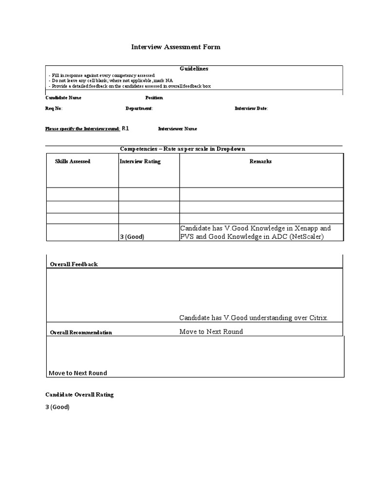 Interview Assessment Form | PDF