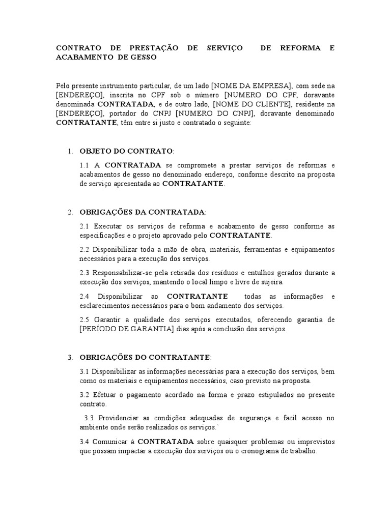 Minuta Modelo Contrato de Prestação de Serviço | PDF