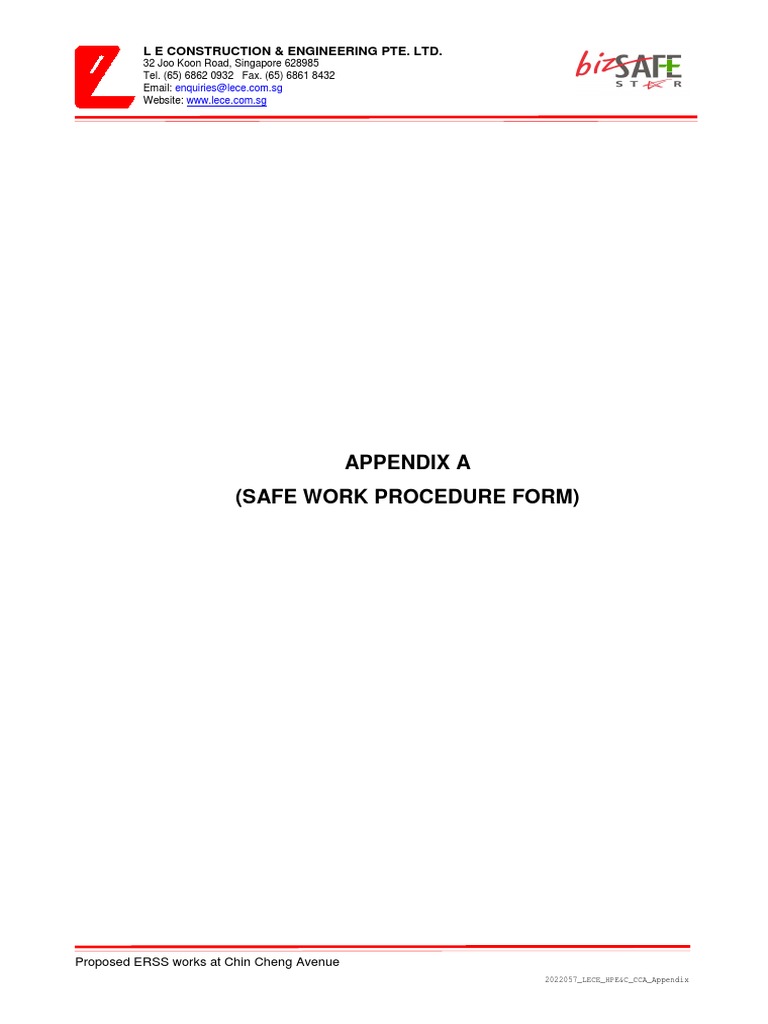 ERSS - Safe Work Procedure Form PDF | PDF | Safety | Personal ...