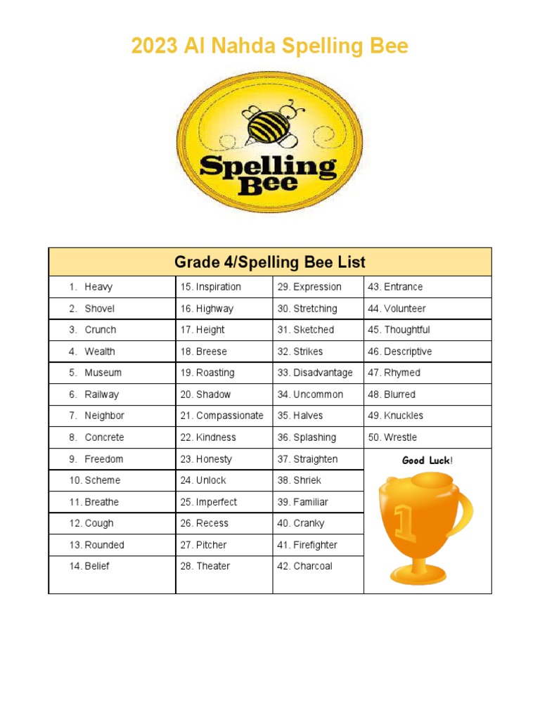 Grade 4 - Spelling Bee List | PDF