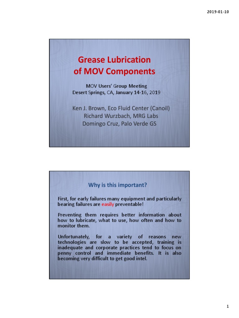 Grease Lubrication of MOV Components MUG 2019 PDF | PDF | Bearing (Mechanical) | Mechanical ...