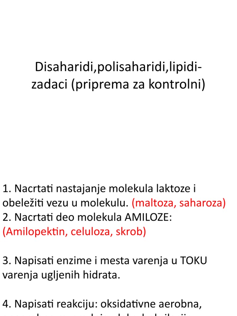 Disaharidi, Polisaharidi, Lipidi-Priprema Za Kontr | PDF