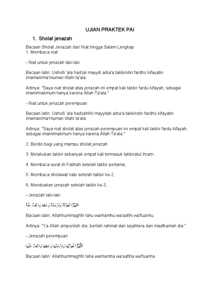 Ujian Praktek Pai 1. Sholat Jenazah | PDF