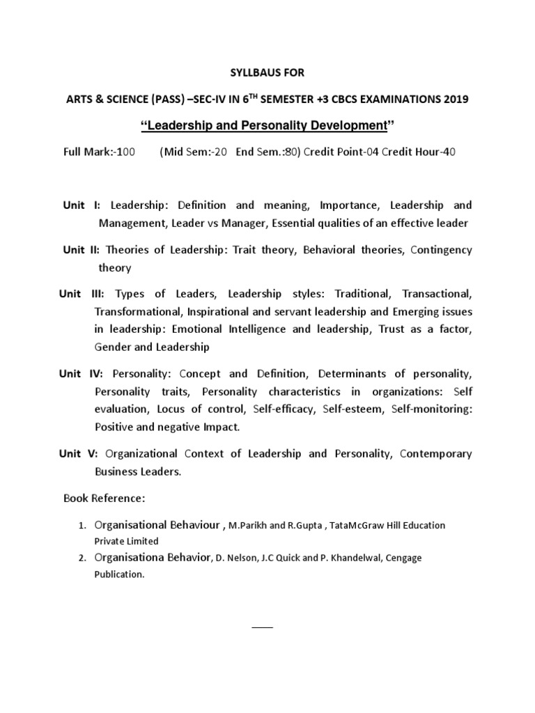 Syllabus Leadership Personality Development | PDF