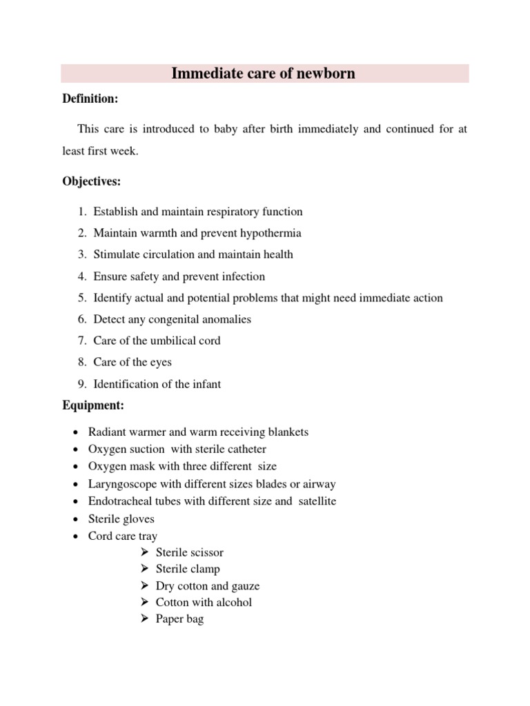 Comprehensive Guidelines for Immediate Care of the Newborn from ...