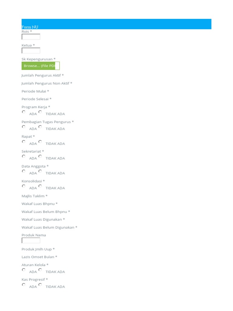 Form Laporan Kegiatan Pengurus NU | PDF