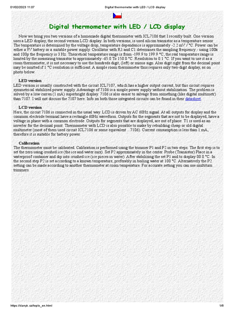 Digital Thermometer With LED - LCD Display | PDF | Thermometer | Power Supply