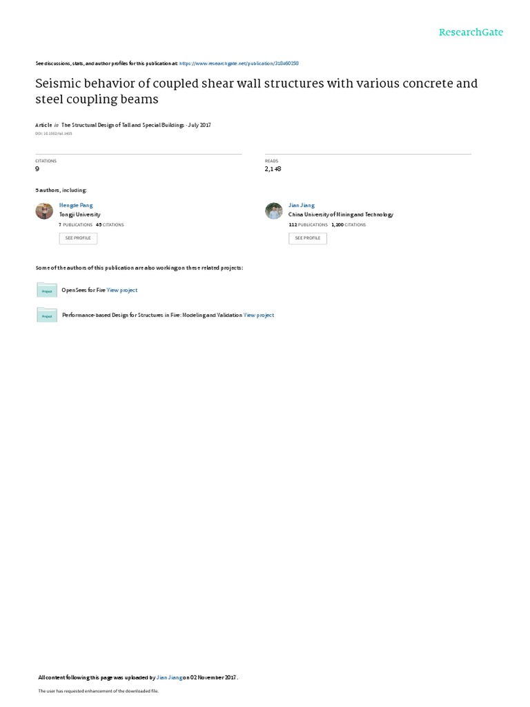 Seismic Behavior of Coupled Shear Wall Structures With Various Concrete ...