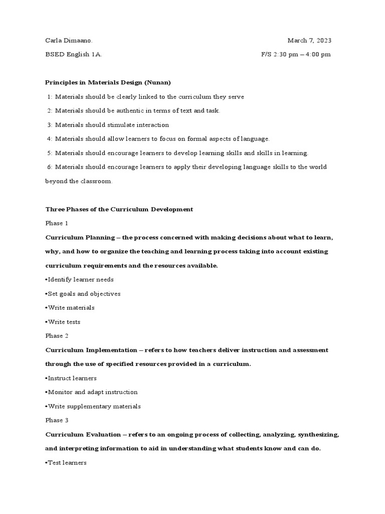 Principles in Materials Design | PDF | Curriculum | Learning