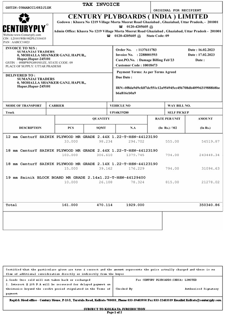 Tax Invoice for Plywood Purchase | PDF | Money | Economies