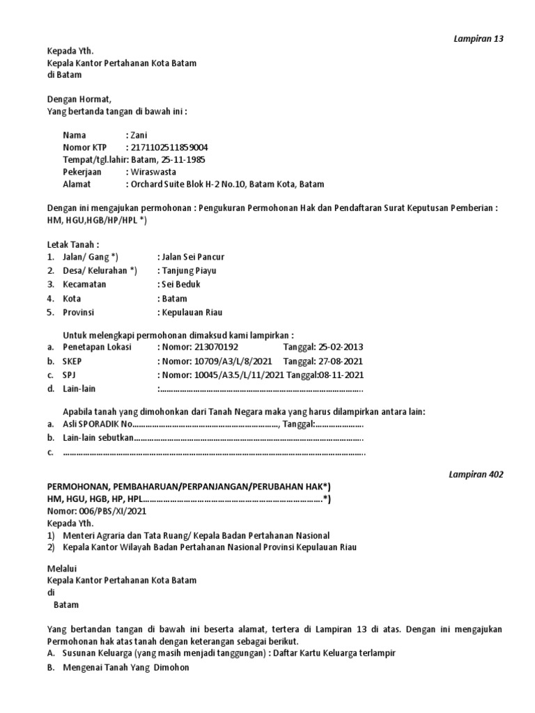 005 - Surat Permohonan Pengukuran Dan Pendaftaran Surat Keputusan HGB | PDF