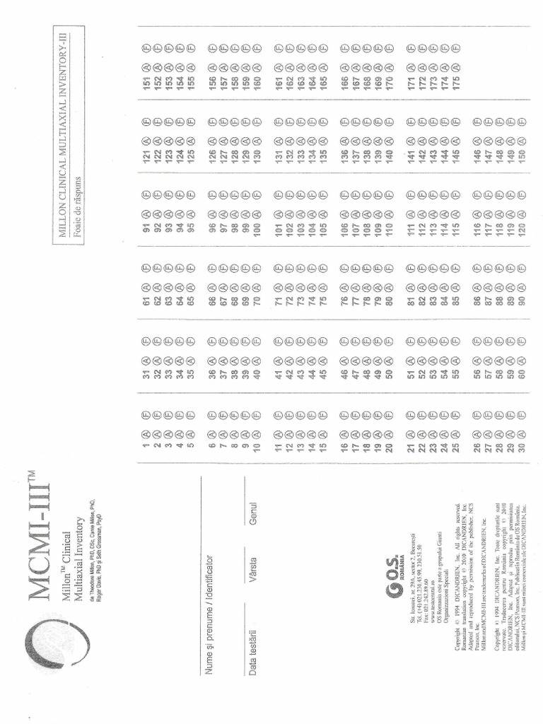 MCMI Foaie Raspuns | PDF