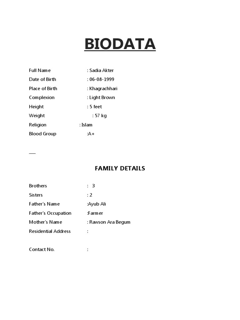 Muslim Girl Marriage Biodata 5 | PDF