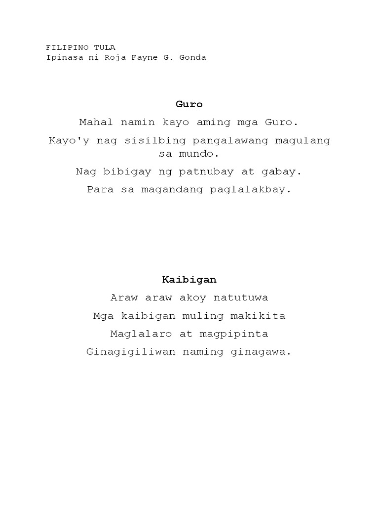 Filipino Tula | PDF | Philippines
