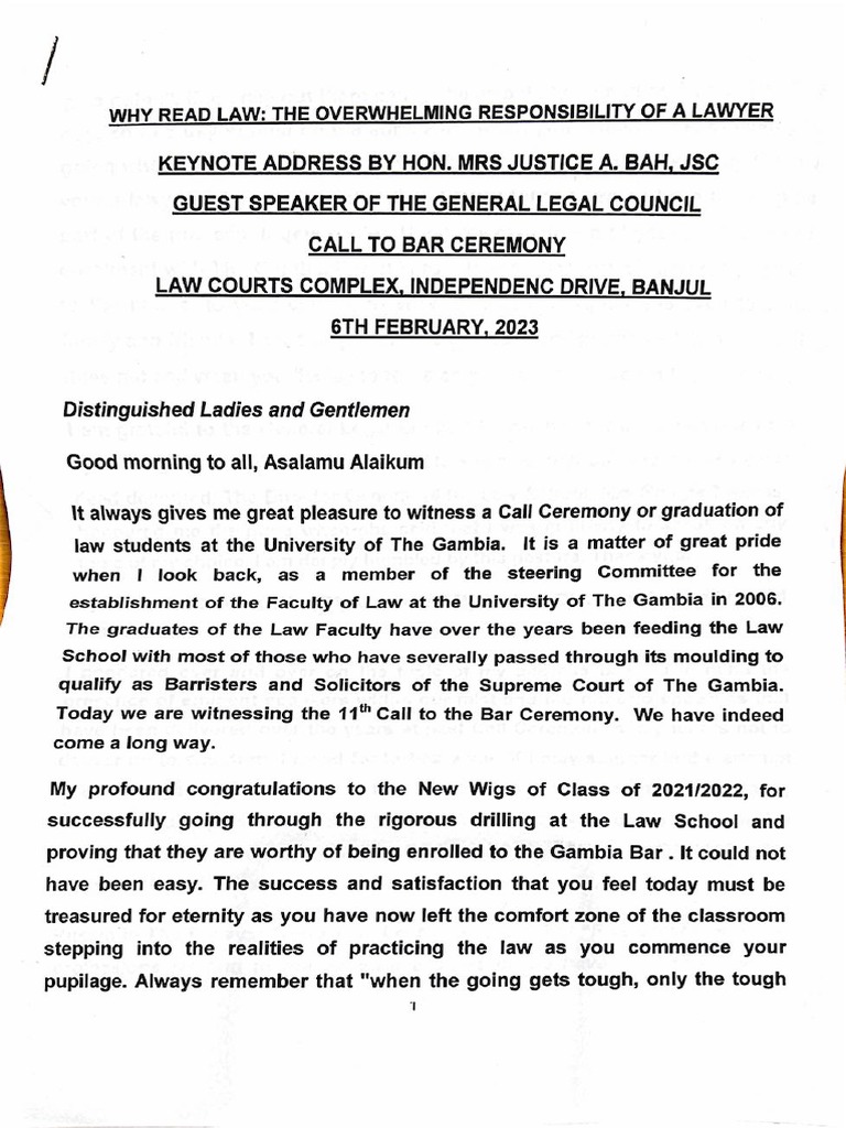 Why Read Law - Justice Awa Bah | PDF