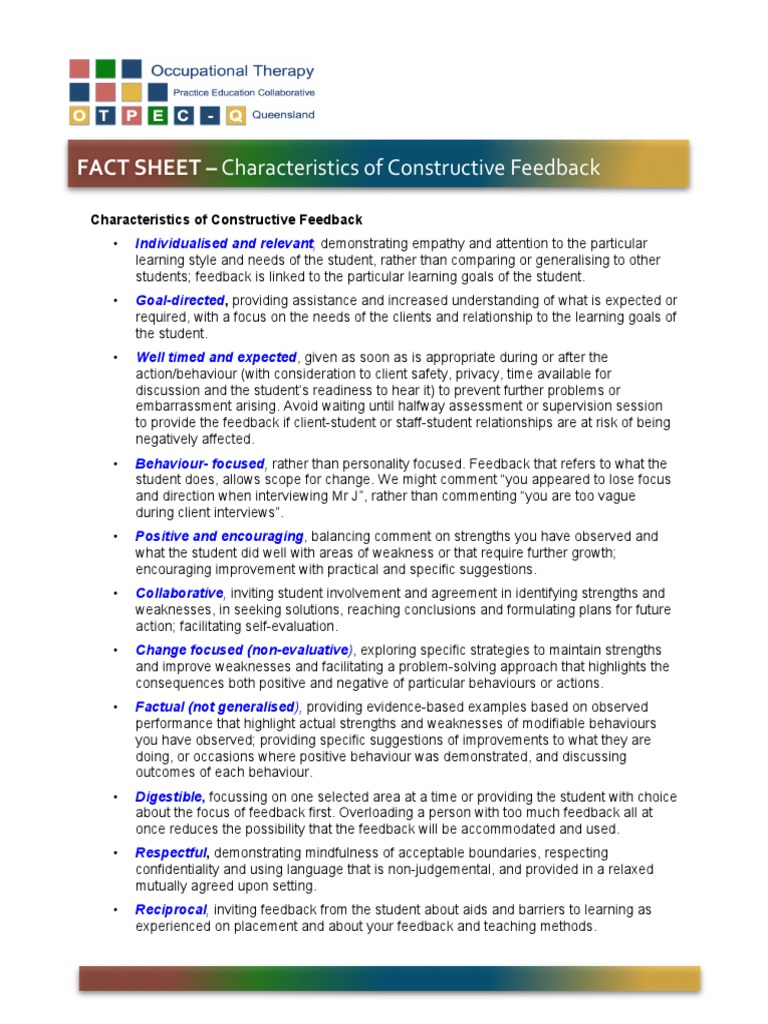 Effective Characteristics of Feedback | PDF | Occupational Therapy ...