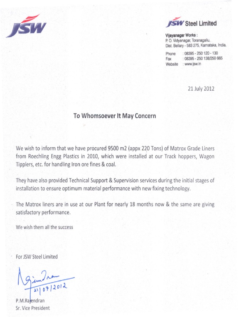 Performance certificate-JSW PDF | PDF